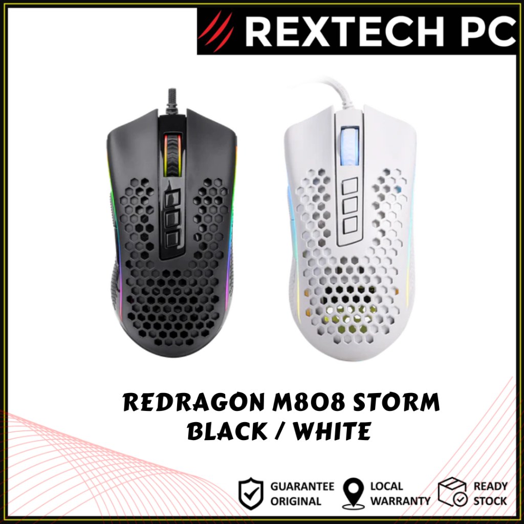 REDRAGON M808 Storm Lightweight RGB Wired Gaming Mouse - Black / White ...