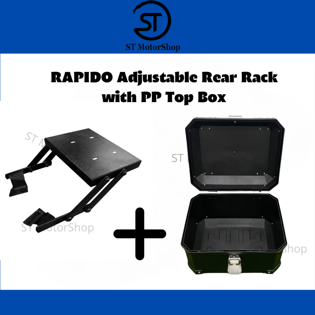 RAPIDO Rack Lipat with PP Material Top Box 35l 45l Motorcycle Box ...