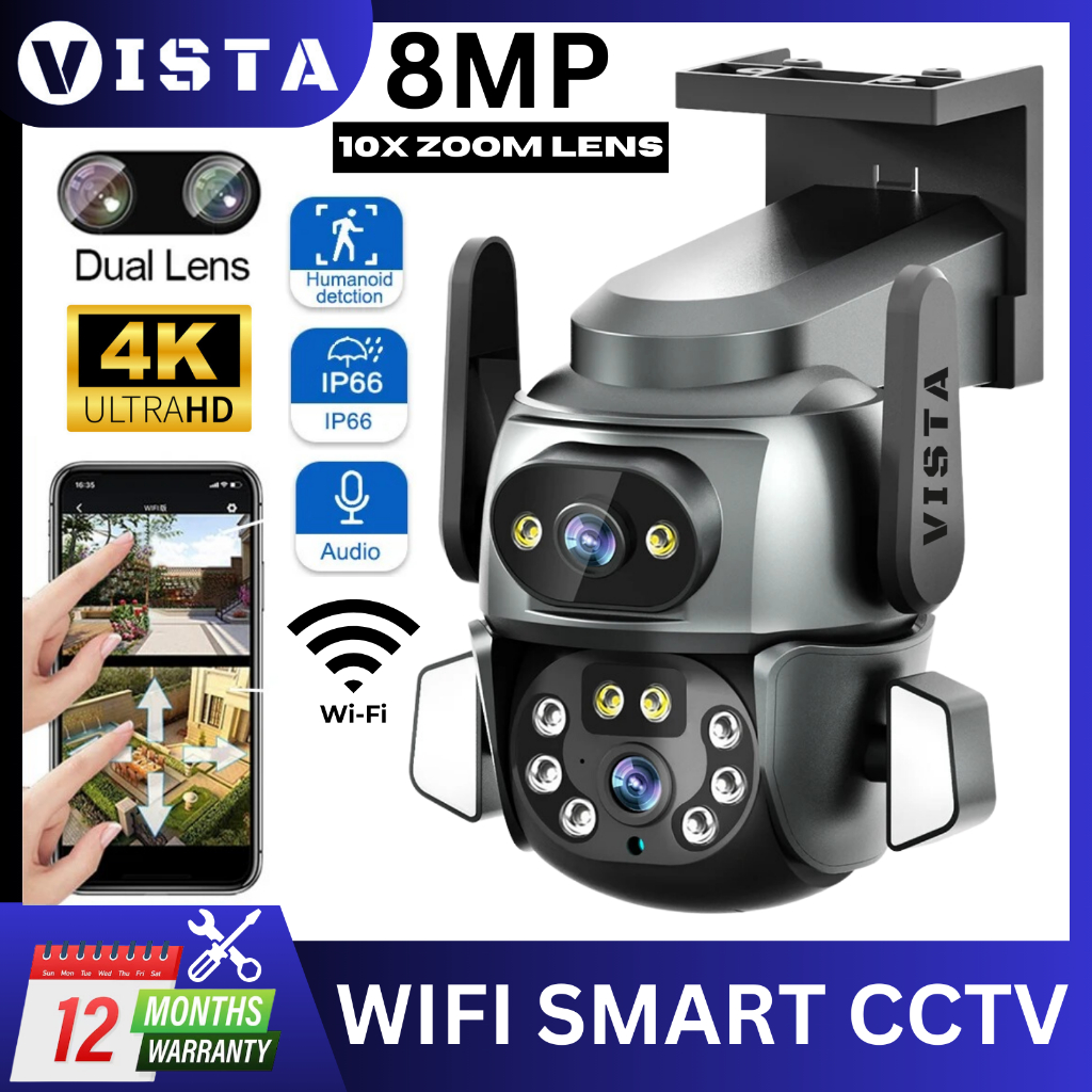 VISTA 8MP 4K Dual Lens CCTV Wireless Outdoor Waterproof 360 WiFi Camera ...