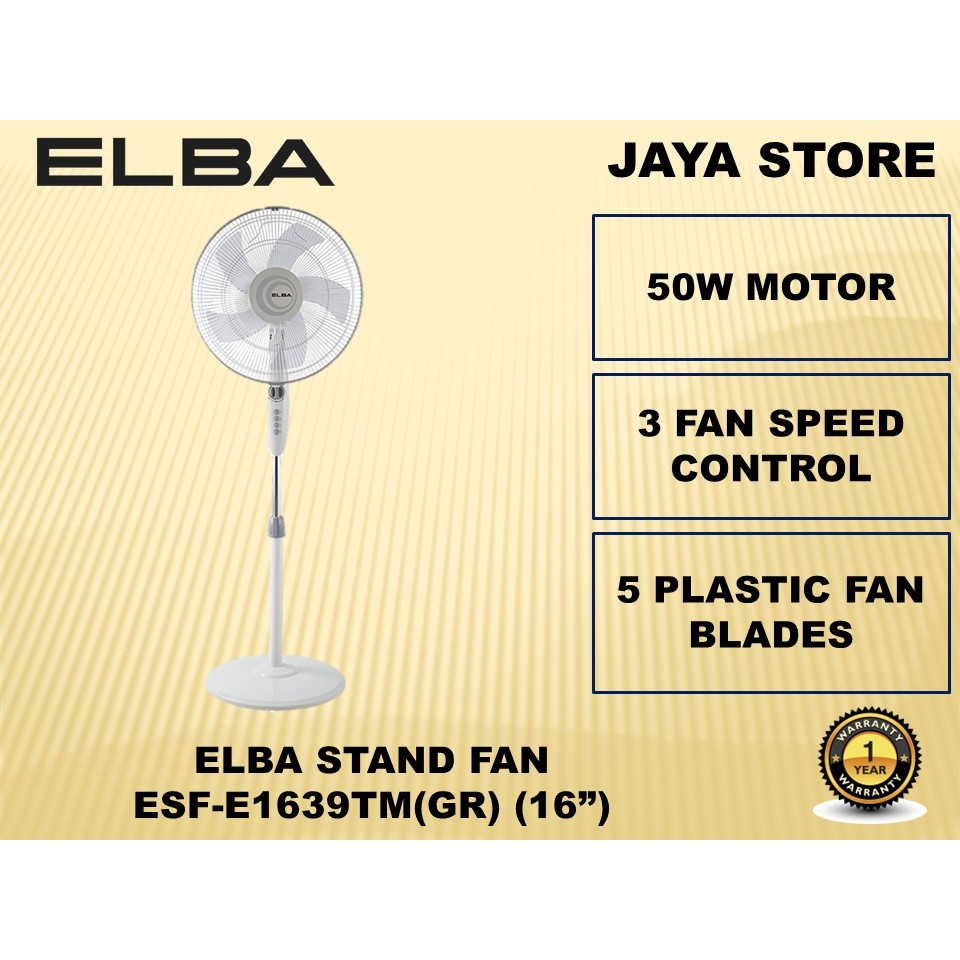 ELBA 16" Stand Fan Kipas Berdiri | 3 Speeds & 5 Blades | ESF-E1639TM(GR ...