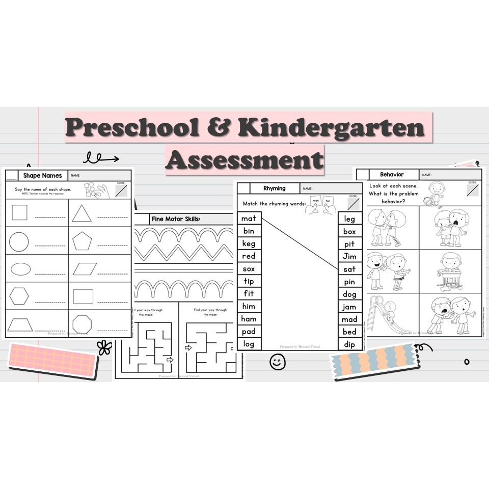 [PRE299] 57 pages KPreschool & Kindergarten Assessment Worksheet for ...