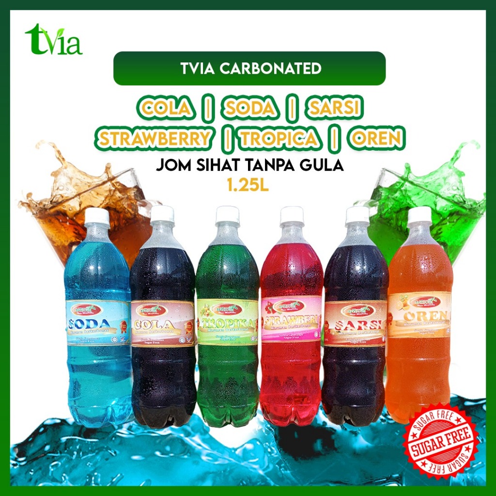 Minuman Berkarbonat Tvia 100% Tanpa Gula (1.25L) | Stevia | Sugar Free ...