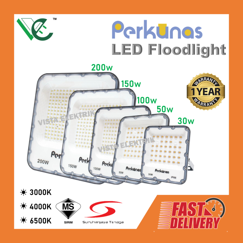 PERKUNAS IP66 LED Floodlight 30w/50w/100w/150w/200w Flood light (SIRIM ...