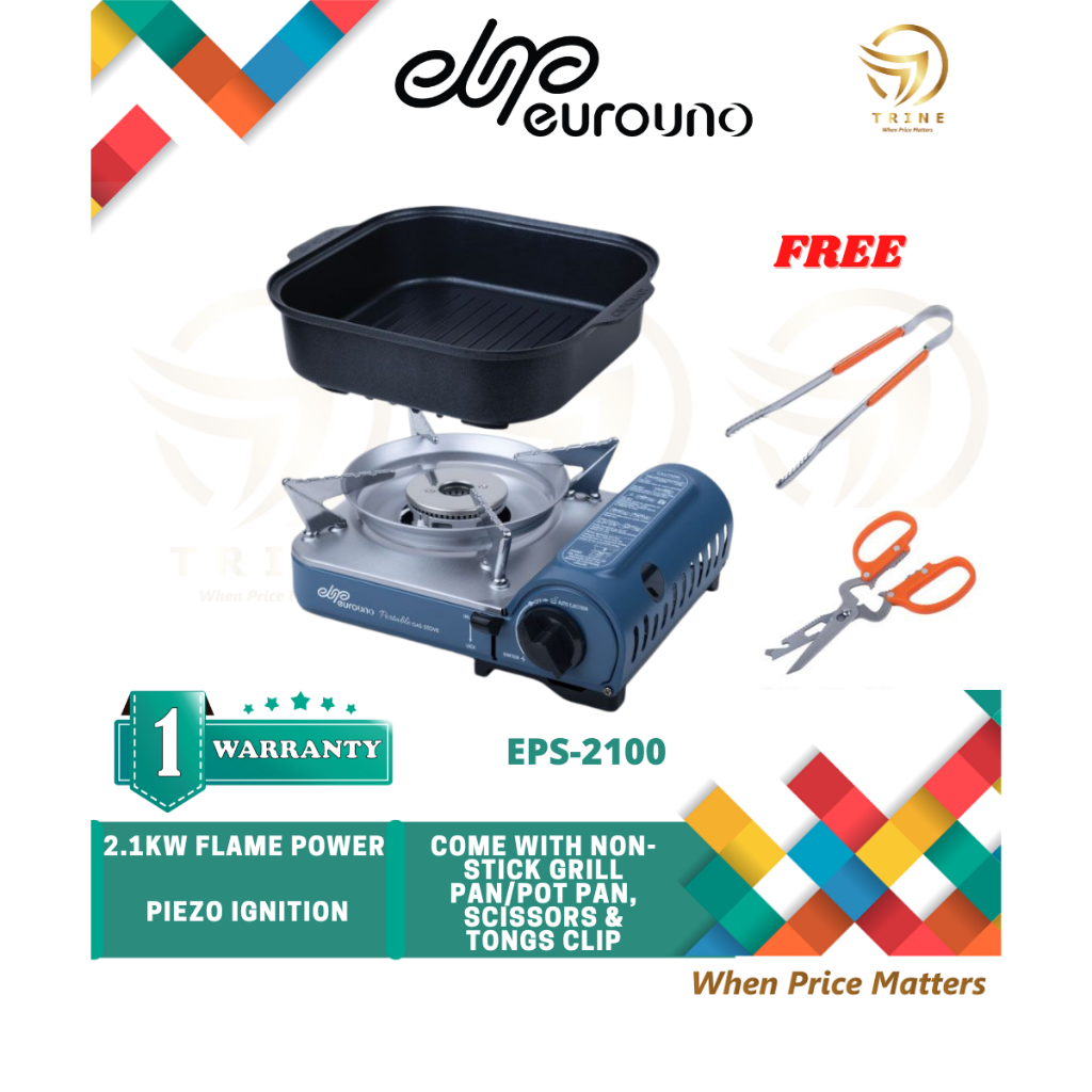 Euro Uno Portable Gas Stove Set Double Flame Burner 2.1kW Gas Cartridge ...