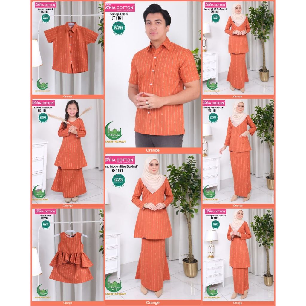 Baju Raya Cotton Sedondon Family 2024 Kurung & Kemeja (Orange) By Dhia ...