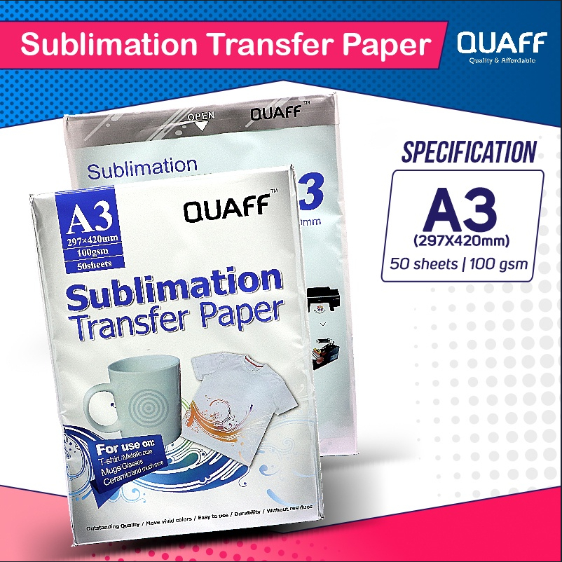 QUAFF Sublimation Transfer Paper 100GSM * Quick Drying A3 Size (50 sheets per pack) | Shopee ...
