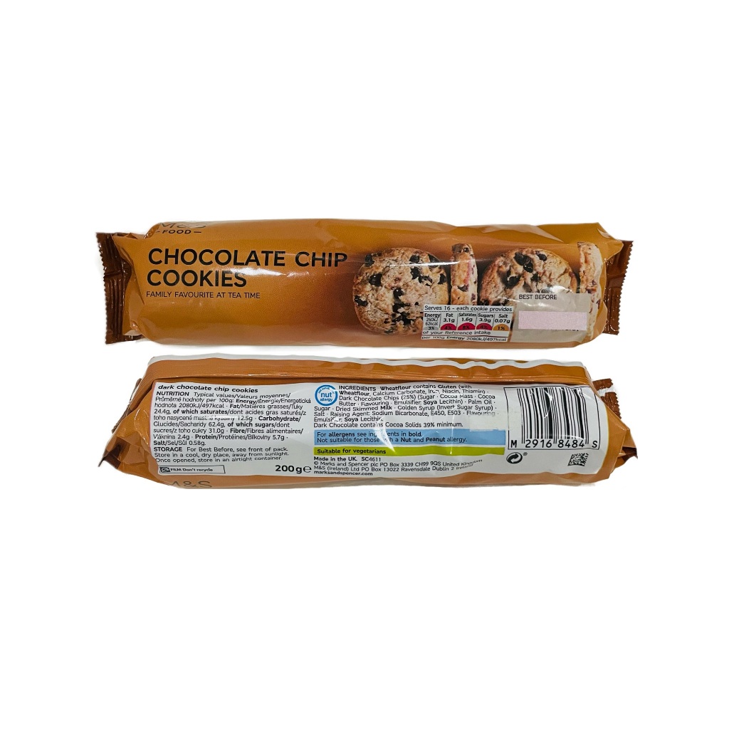 M&S Chocolate Chips Cookies 200g x1 Marks and Spencer Biscuits Snacks ...