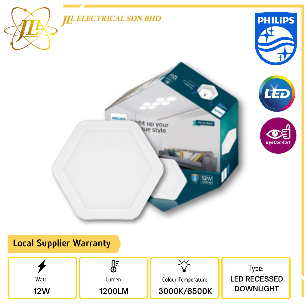 PHILIPS HEXASTYLE 12W 220-240V 1200LM 6" D150MM LED HEXAGON RECESSED ...