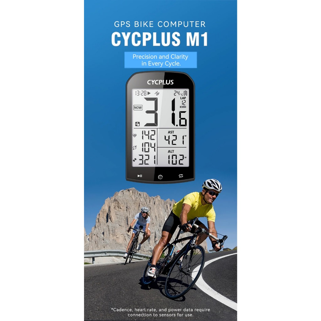 CYCPLUS BIKE COMPUTER M1 + FRONT MOUNT Z1+H1 HEART RATE MONITOR BAND ...