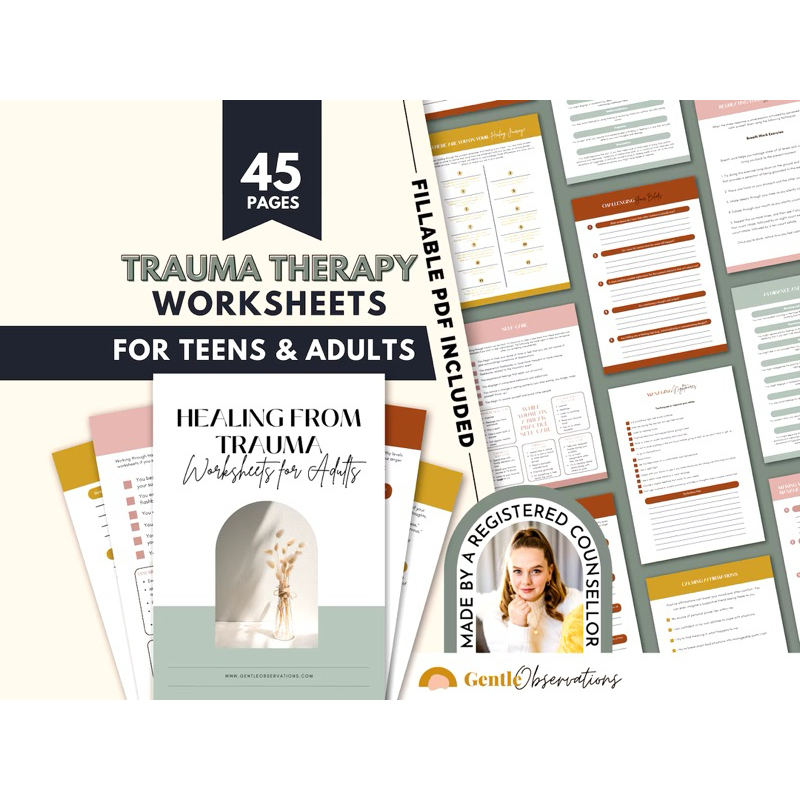 Trauma Therapy Worksheets PTSD Workbook Anxiety Relief Mindfulness ...