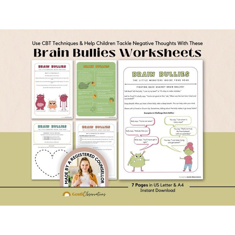 Brain Bullies CBT Worksheets For Kids, Automatic Negative Thoughts ...