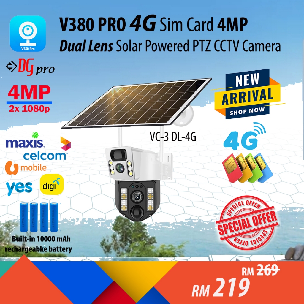 V380 PRO Dual Lens 4G Sim Card / Wifi Solar Powered 4MP PTZ ...
