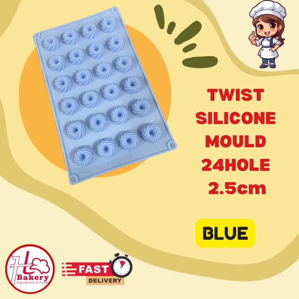 TWIST SILICONE MOULD / ACUAN KASWI GEDIK BIRU 24 HOLE CODE HL9119 ...