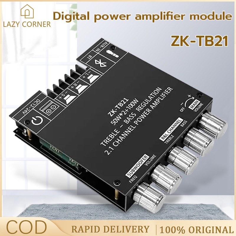ZK-TB21 Amplifier 2.1 Channel Bluetooth 5.0 Subwoofer Amplifier Board 50WX2+100W Power Audio ...