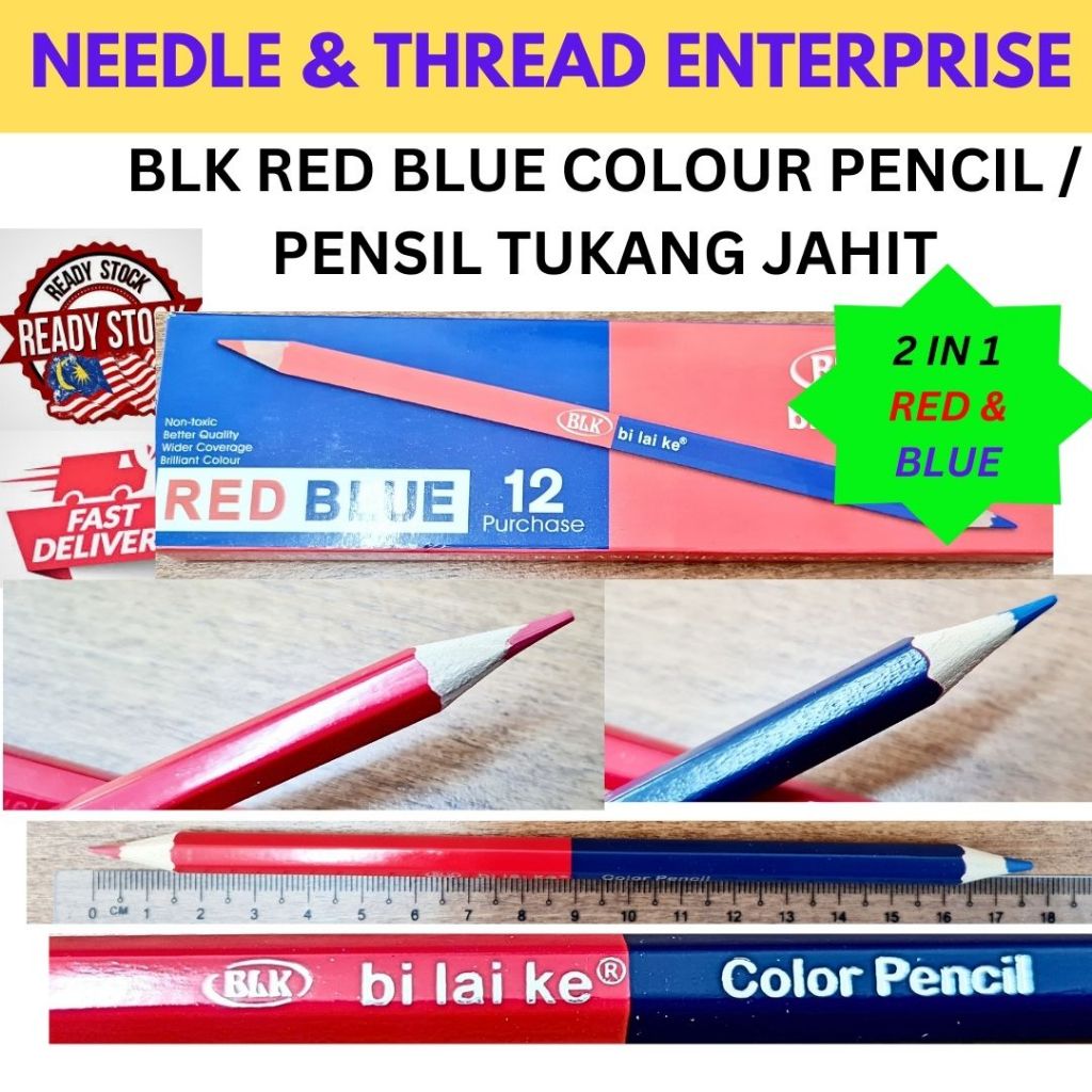 BLK RED BLUE COLOUR PENCIL / PENSIL TUKANG JAHIT / KAPUR PENSIL TUKANG ...