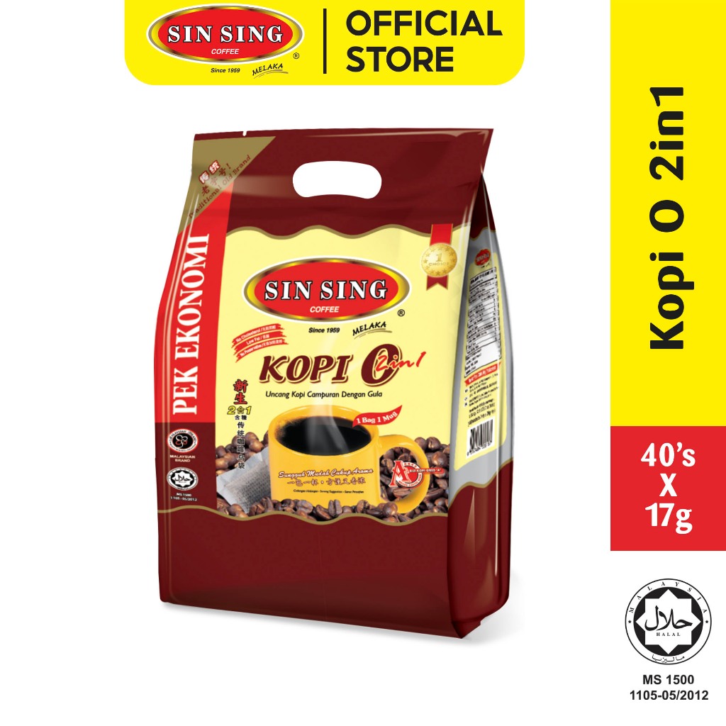 SIN SING Kopi O 2 in 1 Coffee Mixture Bags | Uncang Kopi Campuran Dengan Gula (40's x 17g) HALAL ...