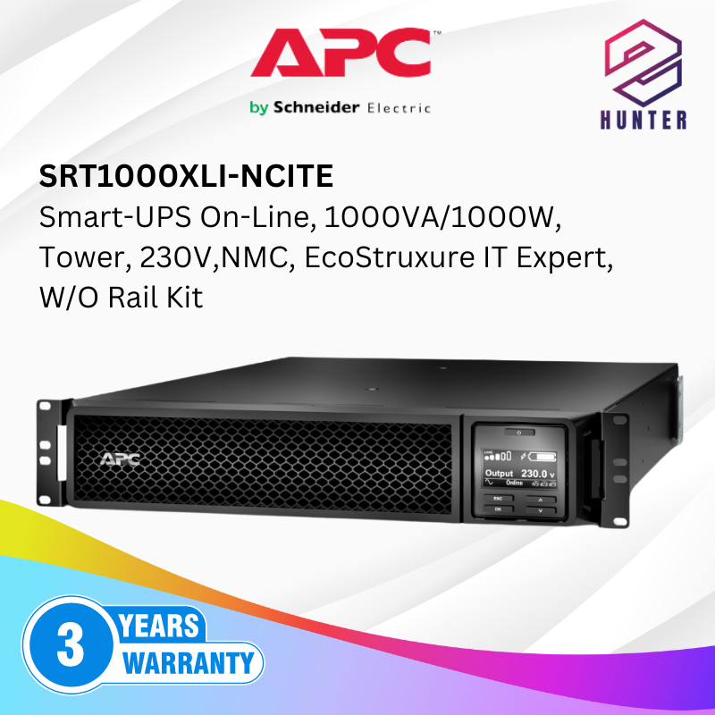 APC SRT1000XLI-NCITE Smart-UPS On-Line, 1000VA/1000W, Tower, 230V,NMC ...