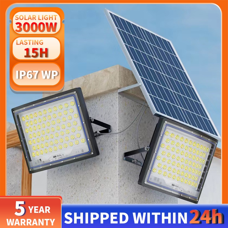 【LASTING 18H】Lampu Solar 3000W Solar Light Spotlight Flood Light Bright ...