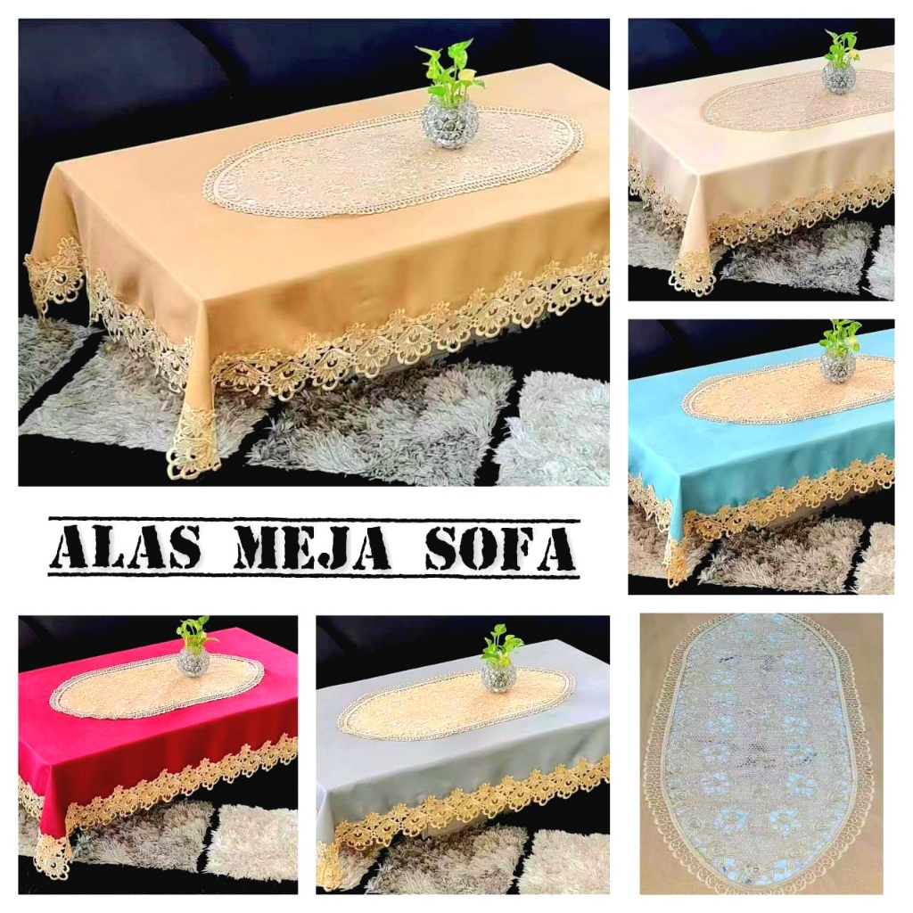 Alas Meja Sofa / Kusyen 100cm x 150cm. Kain Cotton Tebal Berenda High ...