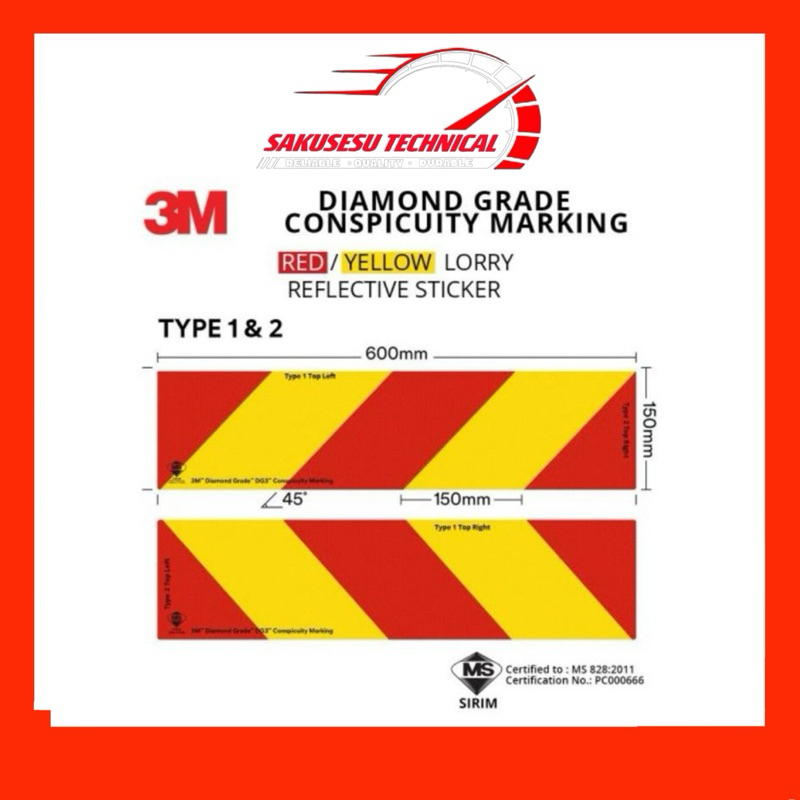 60CM X 15CM 3M Diamonds Grade Conspicuity Marking Reflective Sticker ...