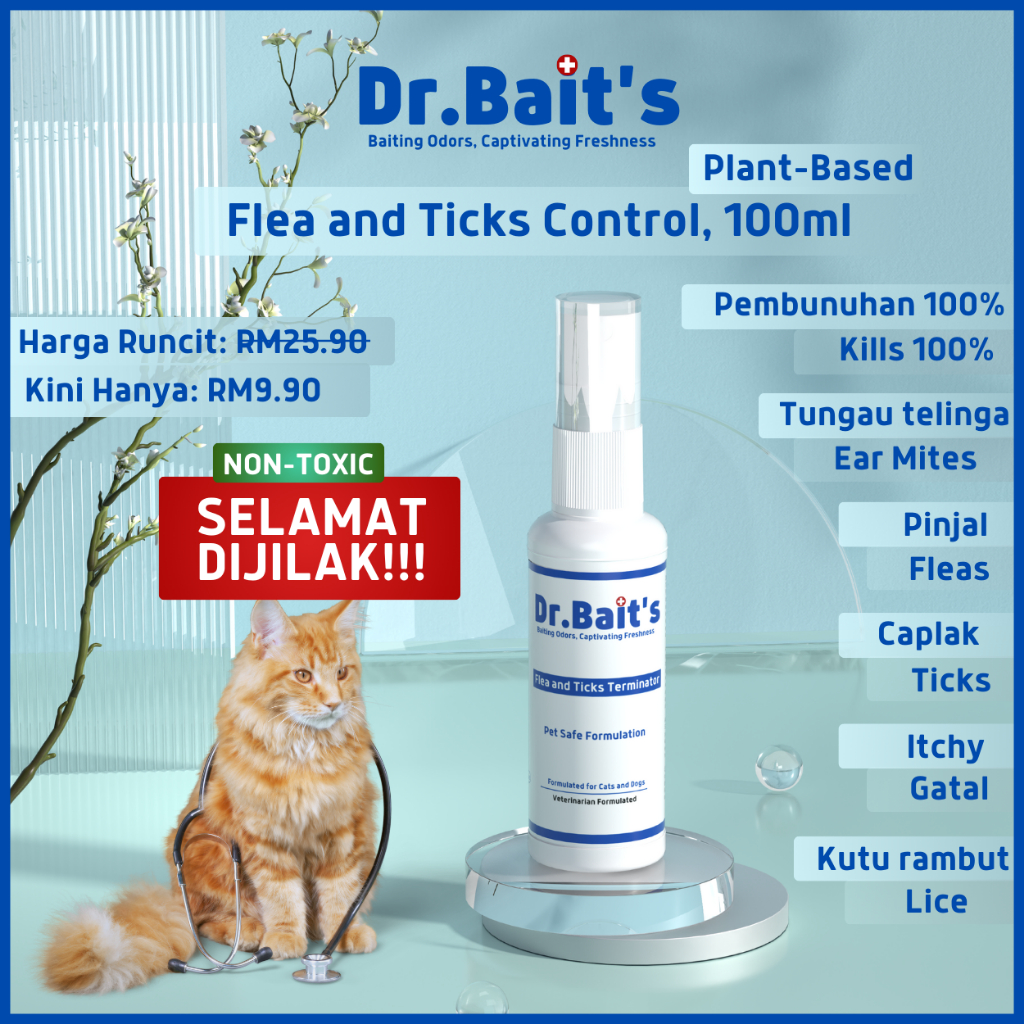 Dr.Bait's Plant-Based Pet Flea and Tick Control Spray for Cat and Dog ...