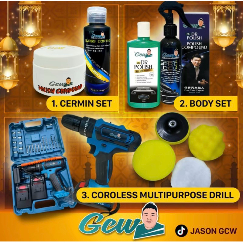 GCW(SET5)POLISH SET WITH CORDLESS IMPACT DRILL SCREWDRIVER 2 BATTERY ...