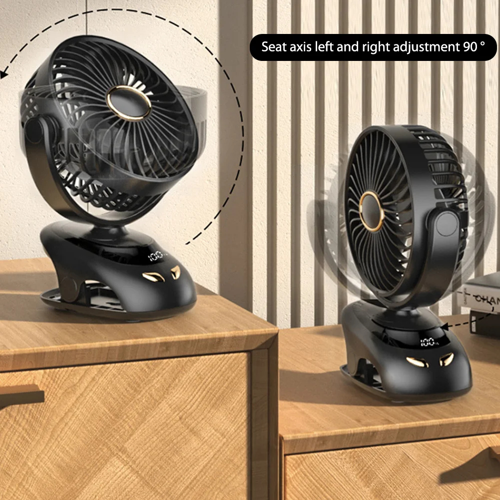 Rechargeable Mini Fan Clip Fan With LED Digital Hanging Fan Desk Fan 5 ...