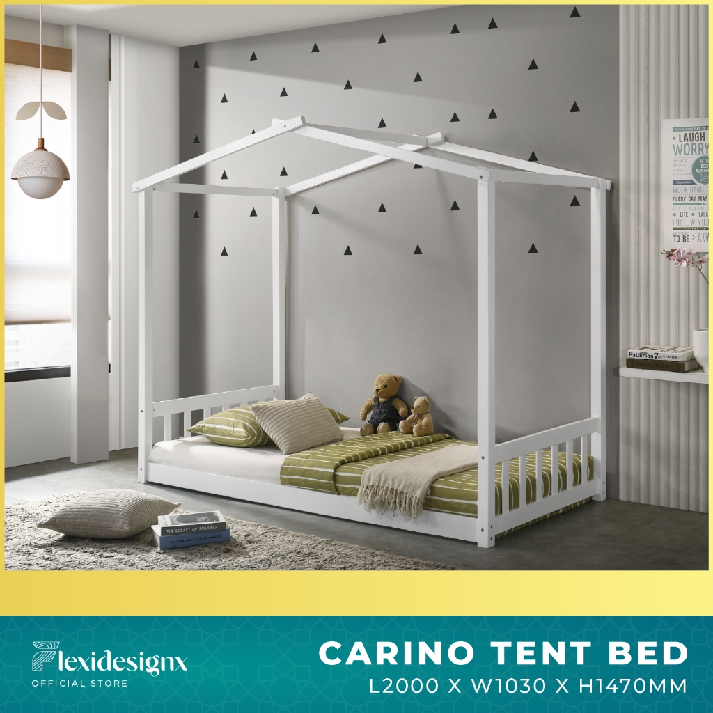 Flexidesignx Wooden Kid Bed (White)/Single Bed Kids/Solid Wood/Katil ...