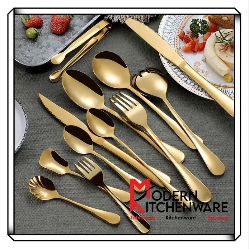 (MKichenware)Ins Gold Cutlery Series Tableware Flatware Cutlery For Hotel Restaurant Sudu Garfu ...