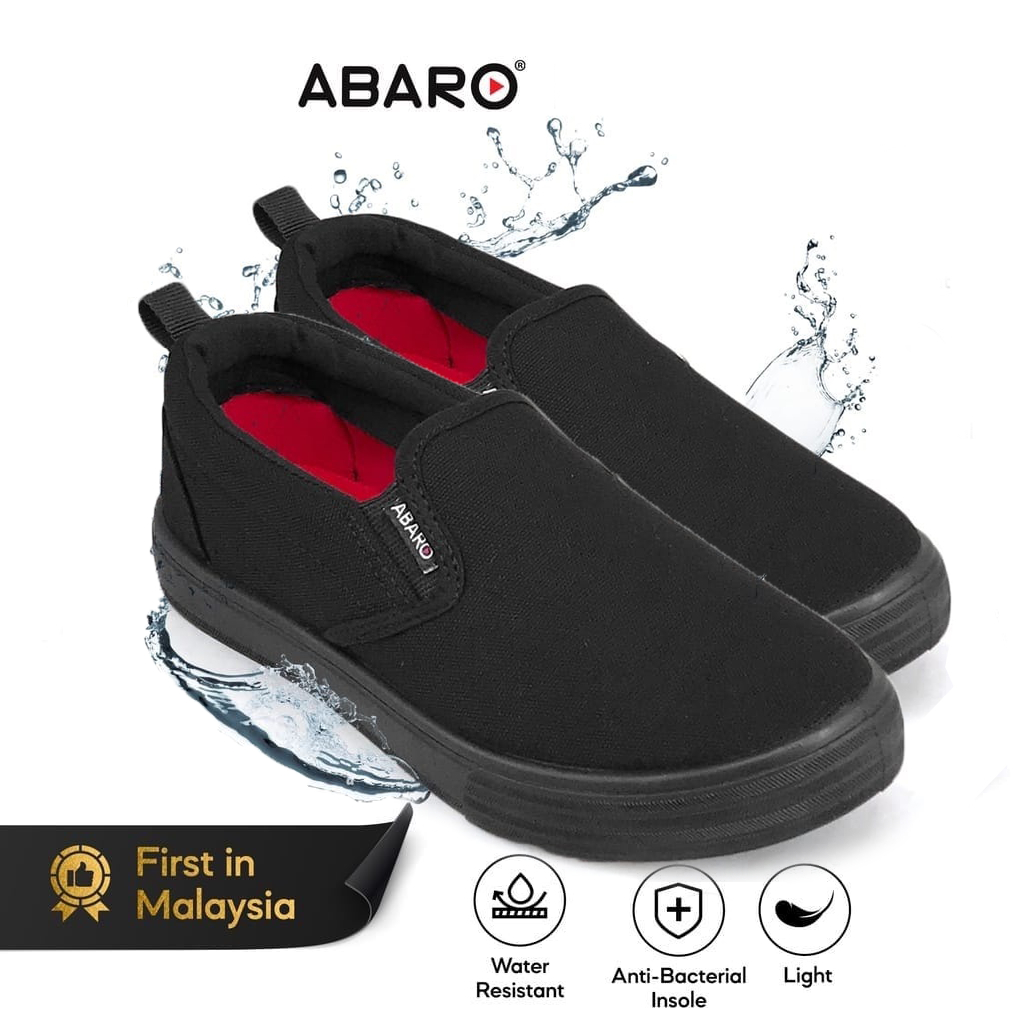 ABARO Water Resistant W2628 Anti-Bacterial Canvas Shoes/Black School ...