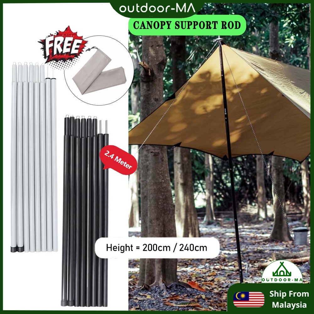 2 Pcs Camping Tent Poles (2m/2.4m) Sunshade Awning Rod Outdoor Canopy ...