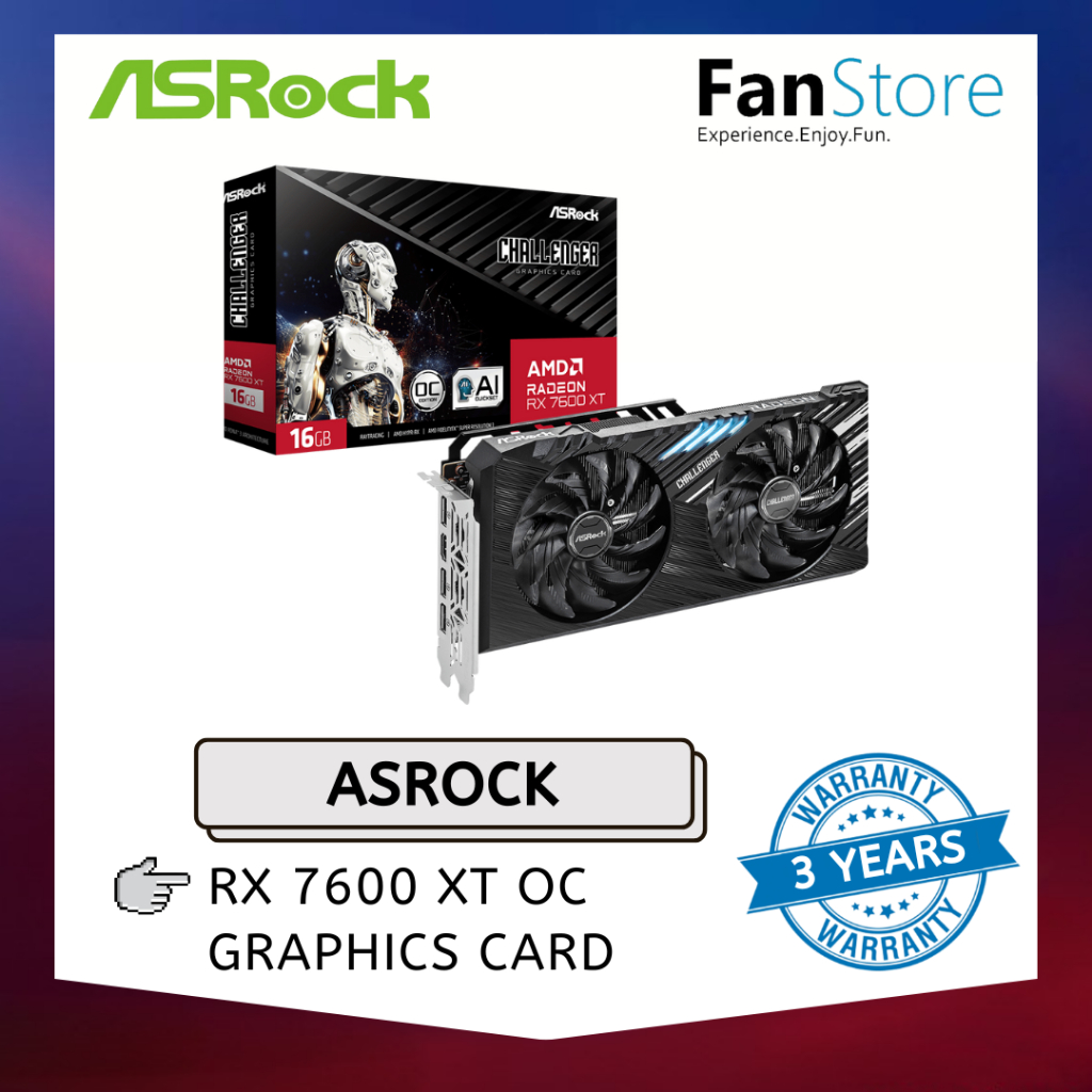 FANSTORE ASROCK AMD Radeon™ RX 7600 XT Challenger 16GB OC GPU Graphics ...