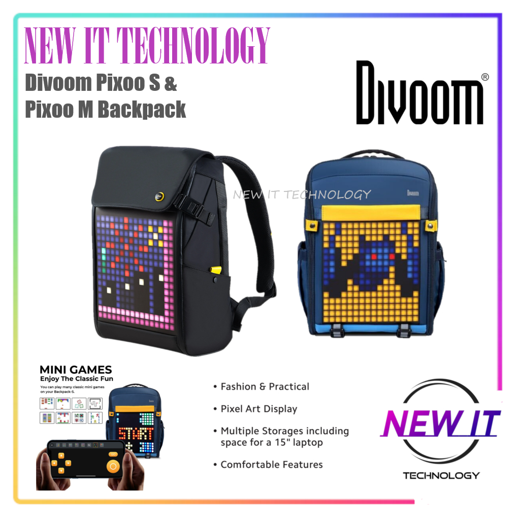 Divoom Pixoo S&Pixoo M&Cyberbag Backpack Customisable Pixel Art Multi Compartments Design ...
