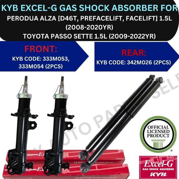 KYB GENUINE ABSORBER (FRONT, REAR) FOR PERODUA ALZA [D46T] 1.5L '08 ...