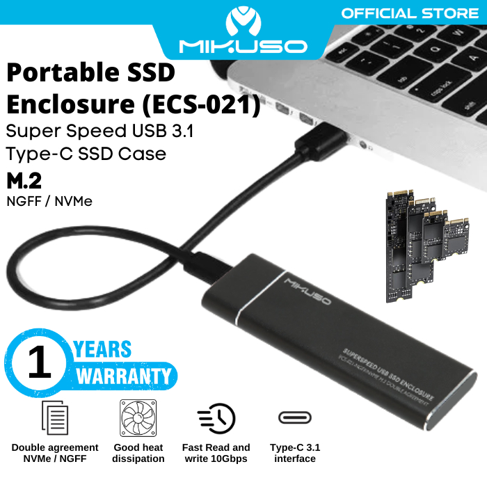 MIKUSO 2.5" USB SATA Sarung Penutup SSD Type-C Mudah Alih 3.1 M.2 Ext ...
