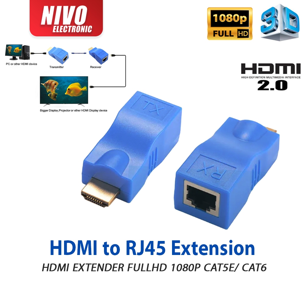 1080p HDMI Extender To RJ45 Over Cat 5e/6 Network LAN Ethernet Adapter ...