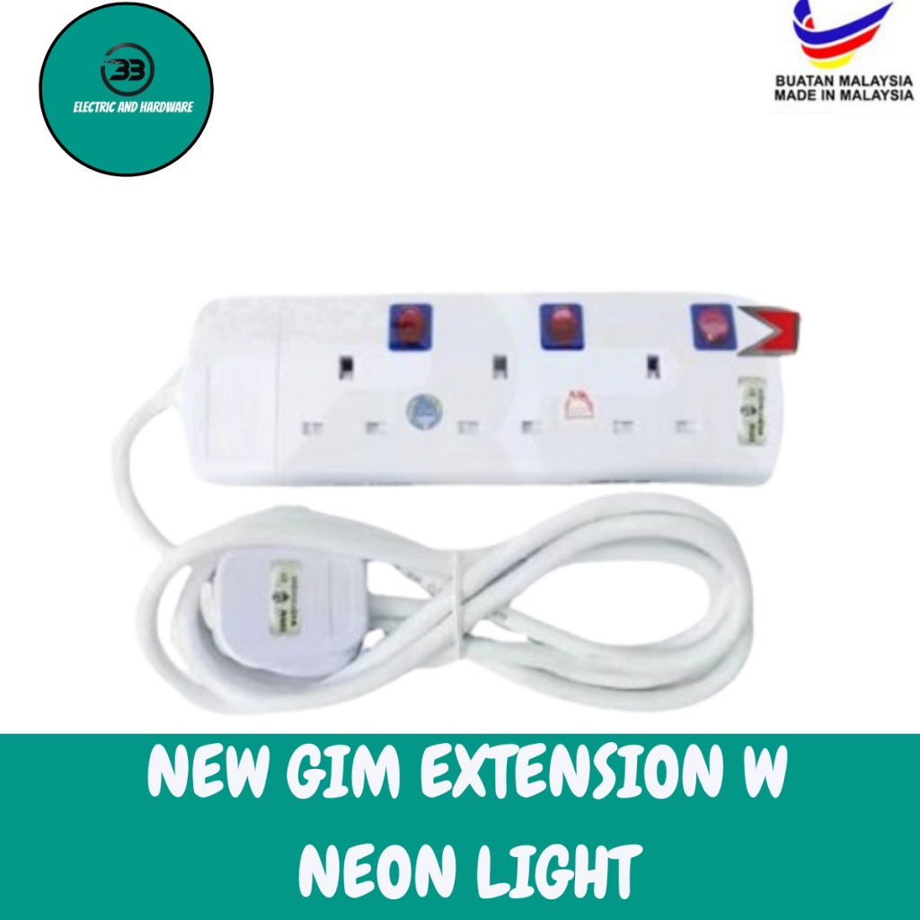 【sirim】 6m Extension Socket Multiple Plug Adaptor Trailing Socket W Neon Gim Premium Quality
