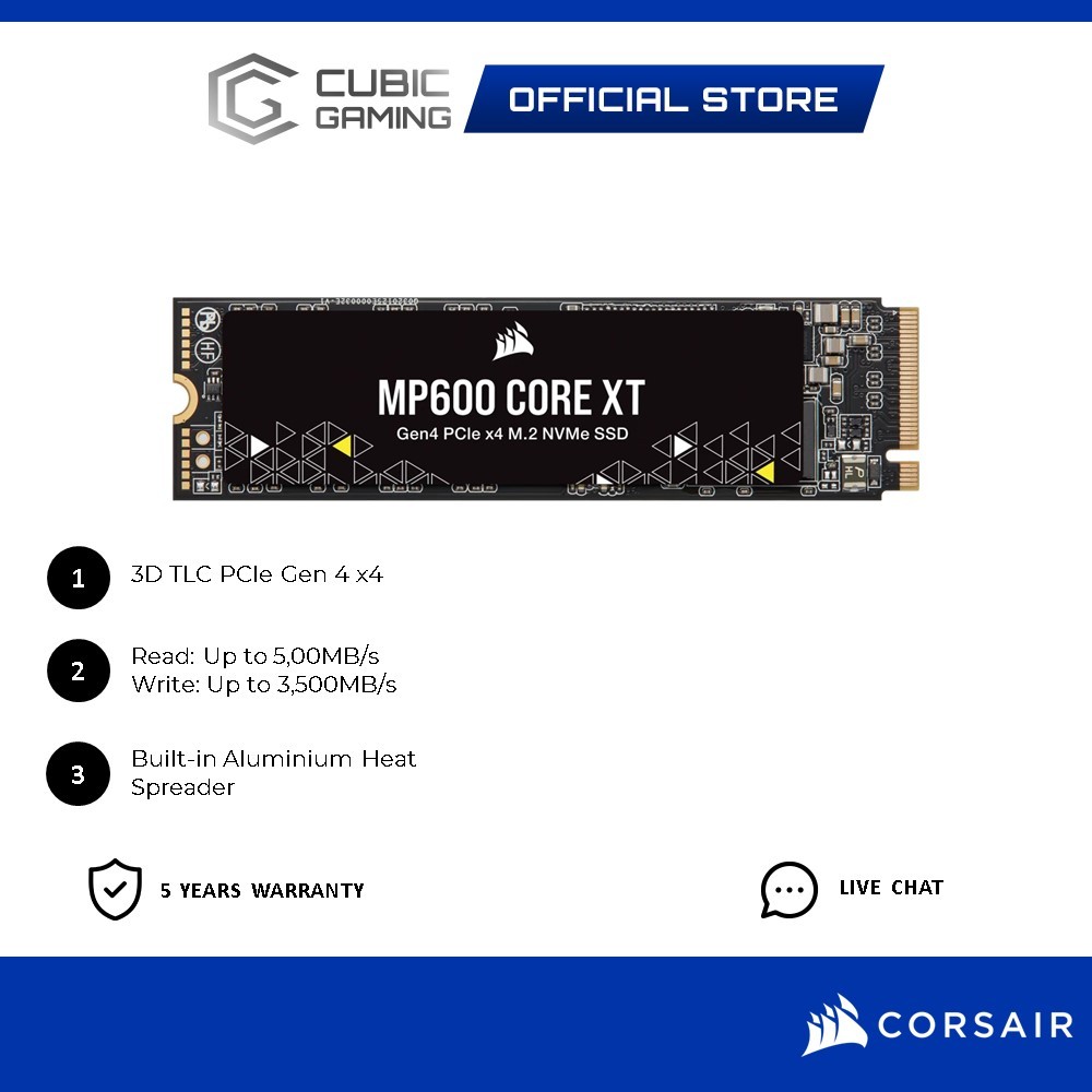 Corsair MP600 CORE XT 1TB PCIe 4.0 (Gen4) x4 NVMe M.2 Internal SSD ...