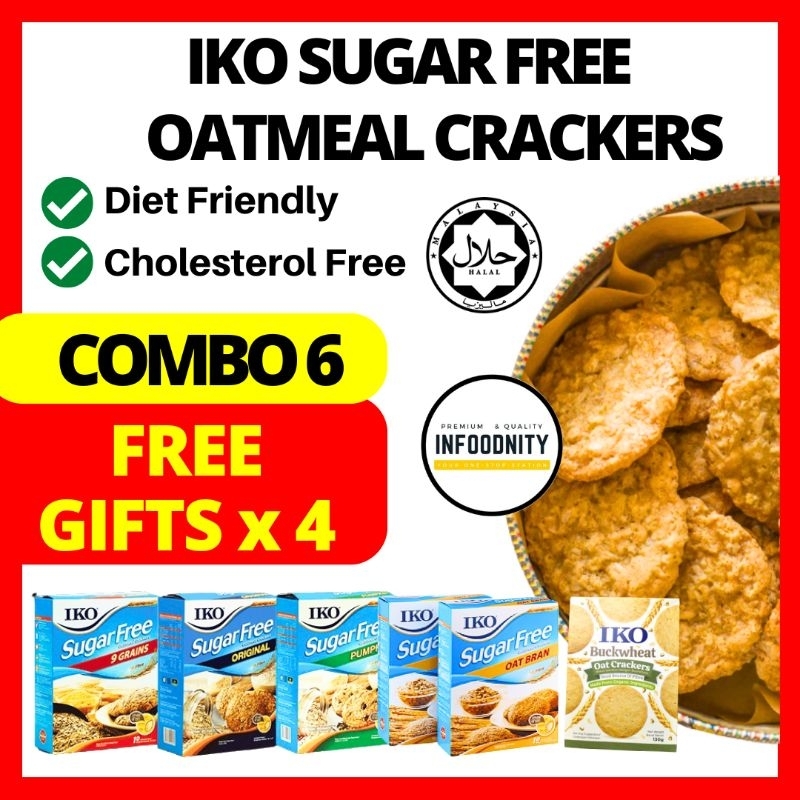 [COMBO 6] IKO Sugar Free Oat Crackers Healthy Oat Cookies Diet Snacks ...