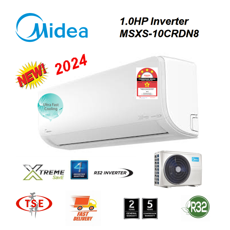 Midea (MSCE-10CRFN8) 1.0HP wall type air cond R32 Gas Inverter (New ...