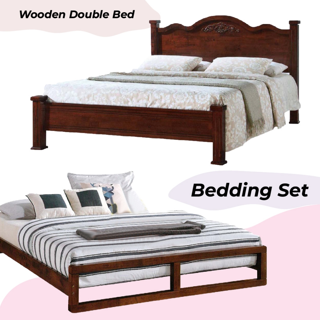 WOODEN BEDFRAME/ BEDROOM SET FURNITURE / WOOD BED/ QUEEN SIZE BED ...