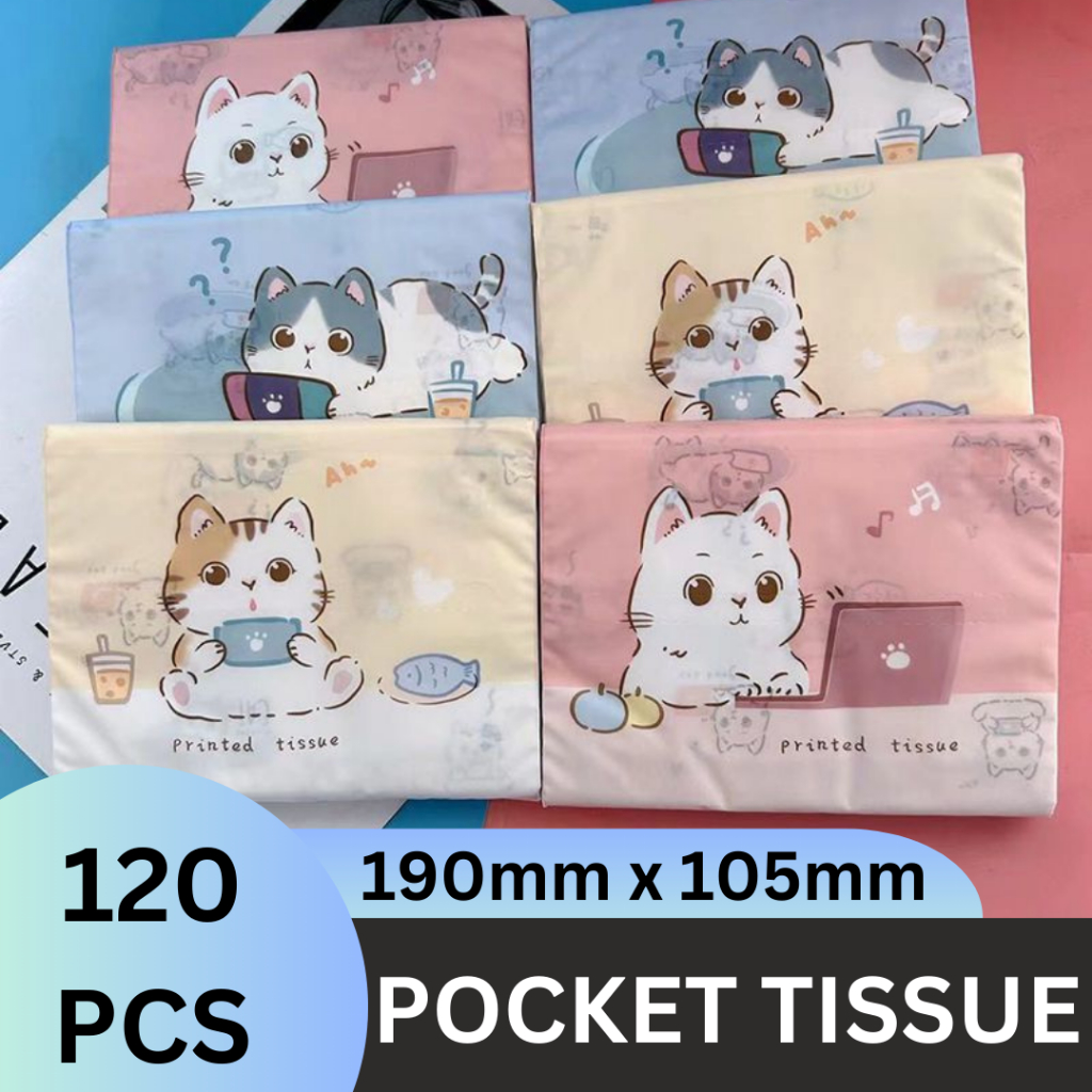 【120pcs(1pack)3ply】 Cat Pocket Tissue Cartoon Printed Tissue Paper ...
