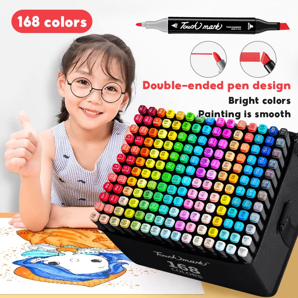 168 Color Set Marker Pens Dual Tip Alcohol Felt Permanent Artist Art ...