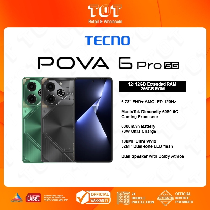TECNO Pova 6 Pro 5G (24GB RAM + 256GB ROM) 6.78" FHD+ AMOLED 120Hz l ...