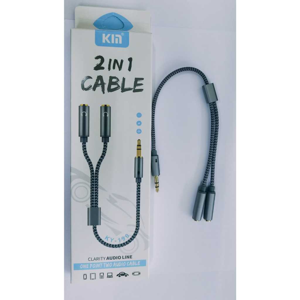 KABEL AUX 2 IN 1 AUDIO CABLE KIN KY-190 KONEKTOR SOLITER KABEL AUDIO ...