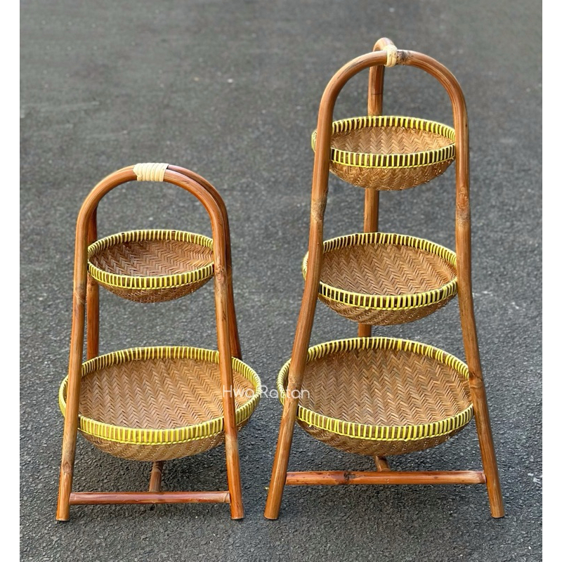 Rak bawang simpanan dapur rotan bakul anyaman buluh 2/3 tier kitchen ...