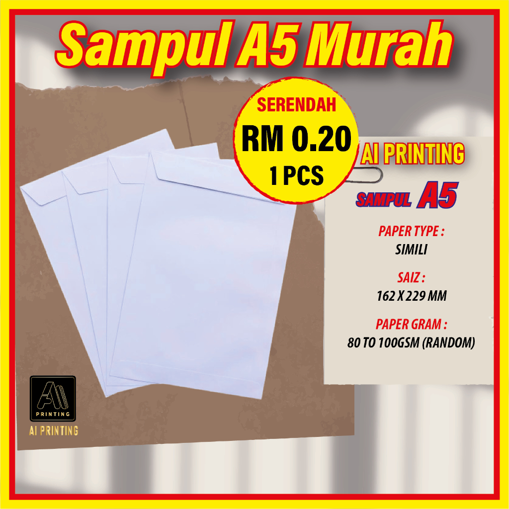 ENVELOPE MURAH BERKUALITI SAIZ 162 X 229 MM (A5) PROMOSI!!! | Shopee ...