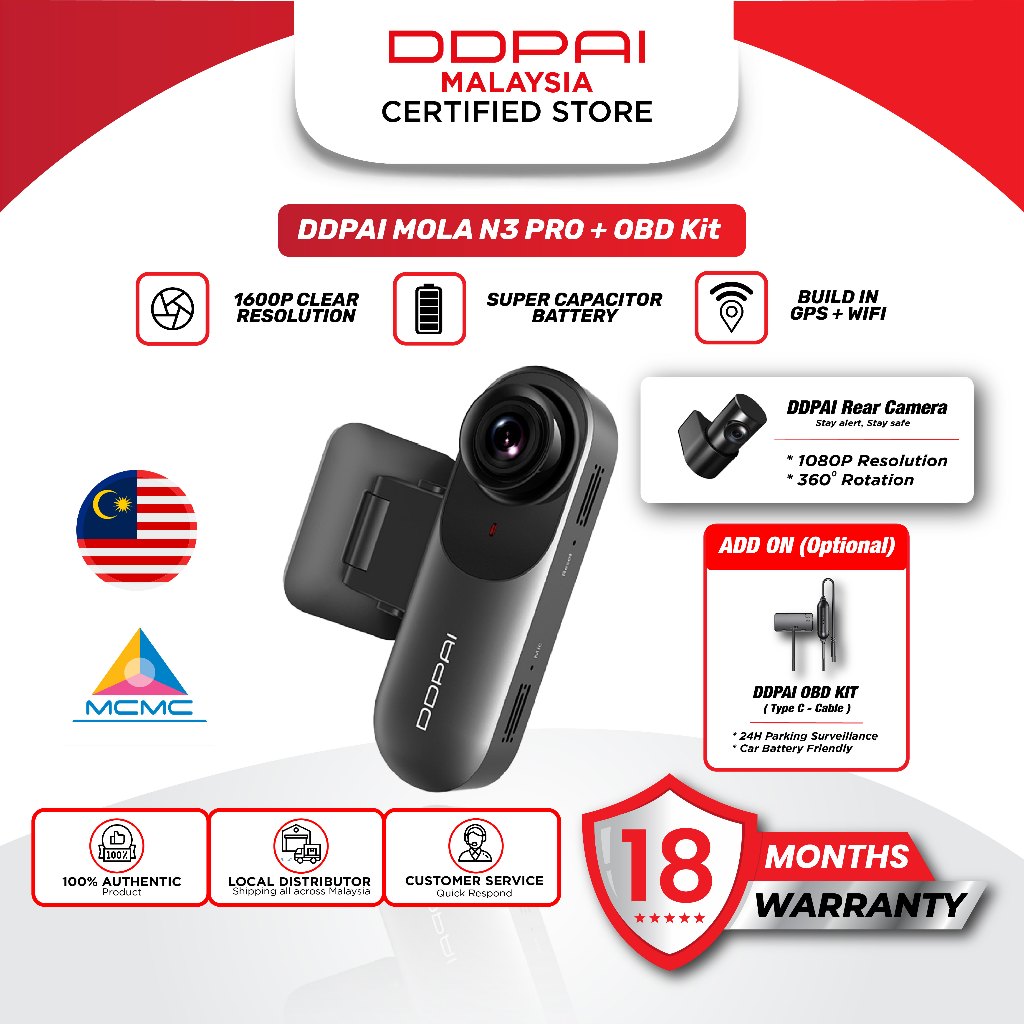 DDPAI Mola N3 Pro & N3 Pro GPS Front and Rear 1600P HD Vehicle Drive ...