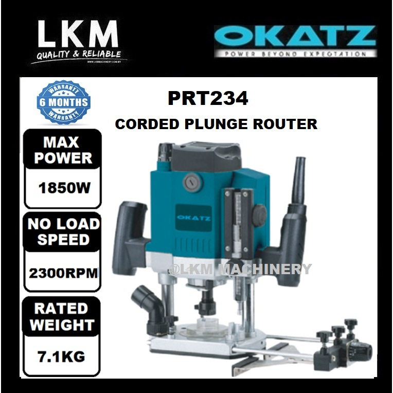 Okatz 1850W Plunge Router | Two Handed Electric Wood Trimmer | PRT234 ...