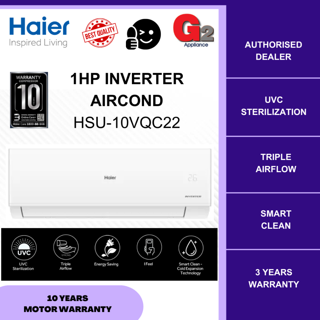 HAIER (AUTHORISED DEALER) 1HP 4 STAR INVERTER AIR COND HSU-10VQC22 ...